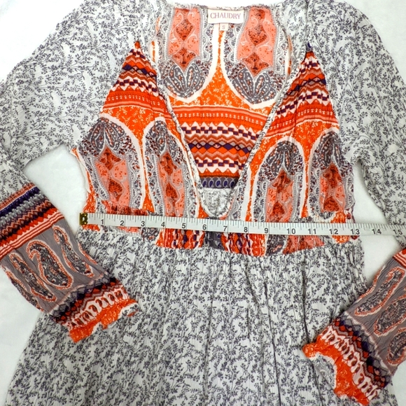 Chaudry | Dresses | Chaudry Beautiful Boho Multi Color Gauzy Deep V ...